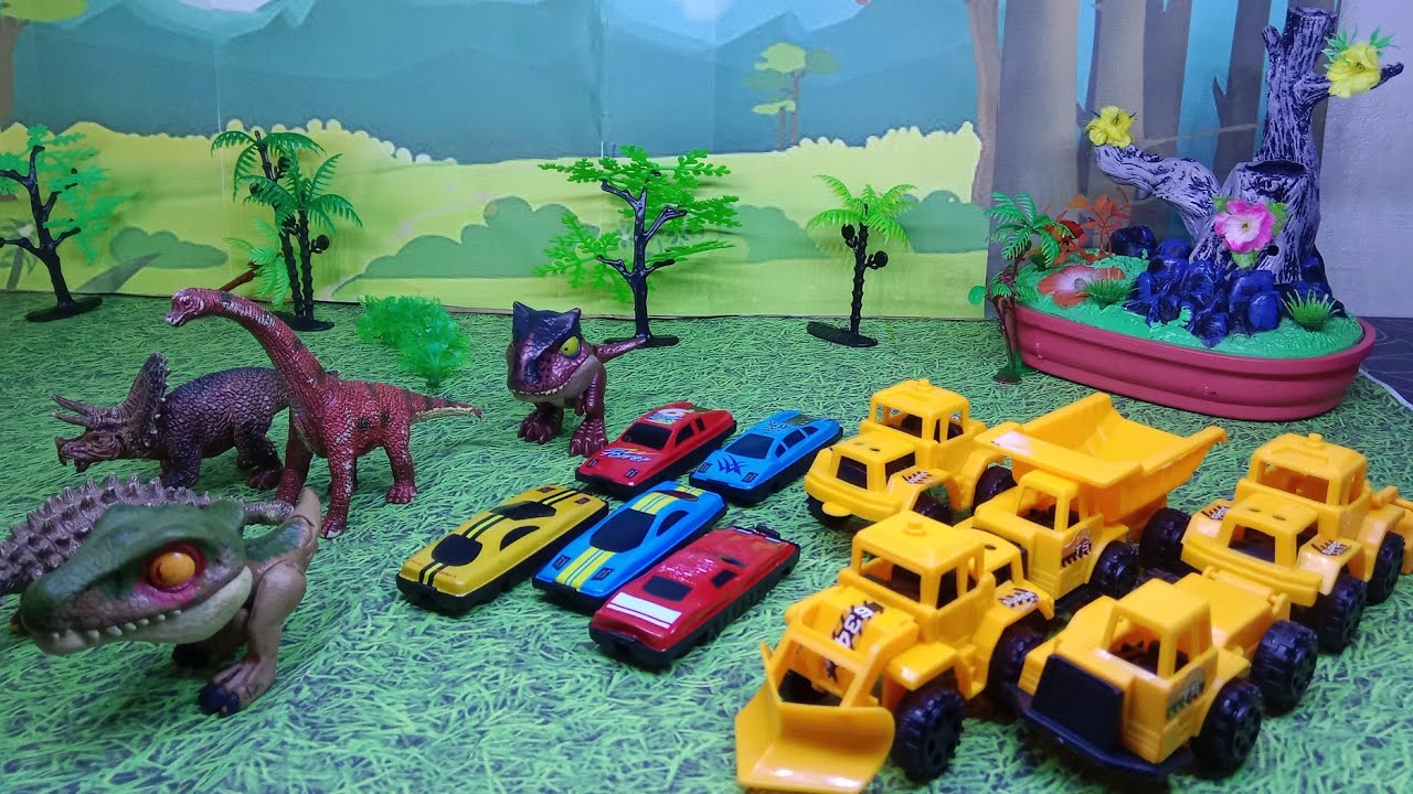 Belajar berhitung bersama dengan mainan Dinosaurus, mobil balap dan ...