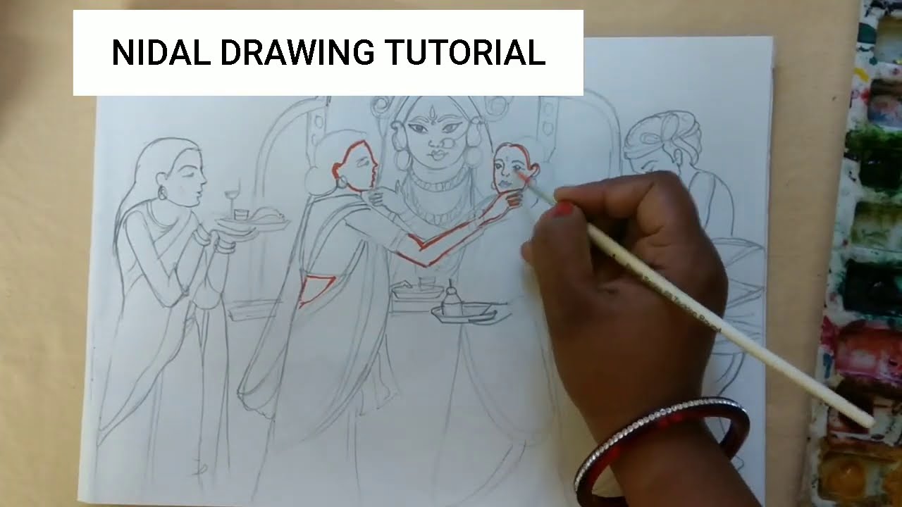 #Nidal_drawing. Sindur khela Drawing. maa ki Bidai Drawing. Bengali ...