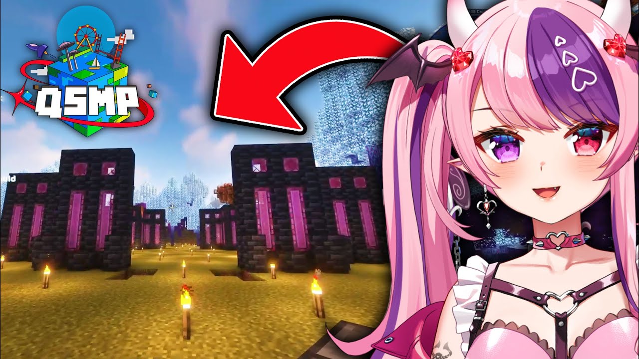 Building A Pretty Pink-Gothic Minecraft House On QSMP! - YouTube