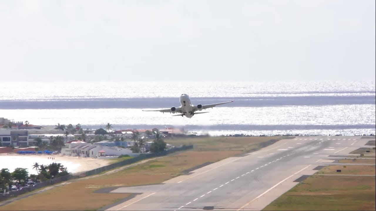 Beautiful Landing & Departure at St Maarten SXM AA & Westjet - YouTube
