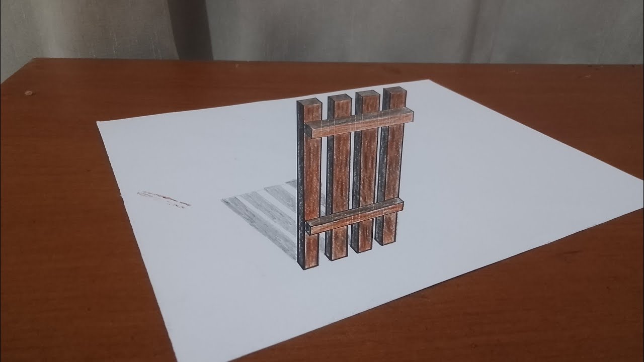 How to draw Wood fence 3d drawing optical illusion - YouTube