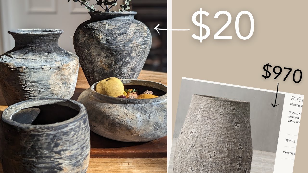 DIY Aged Vessels | Designer Dupe Stone Vase | $20 DIY Fall Decor - YouTube
