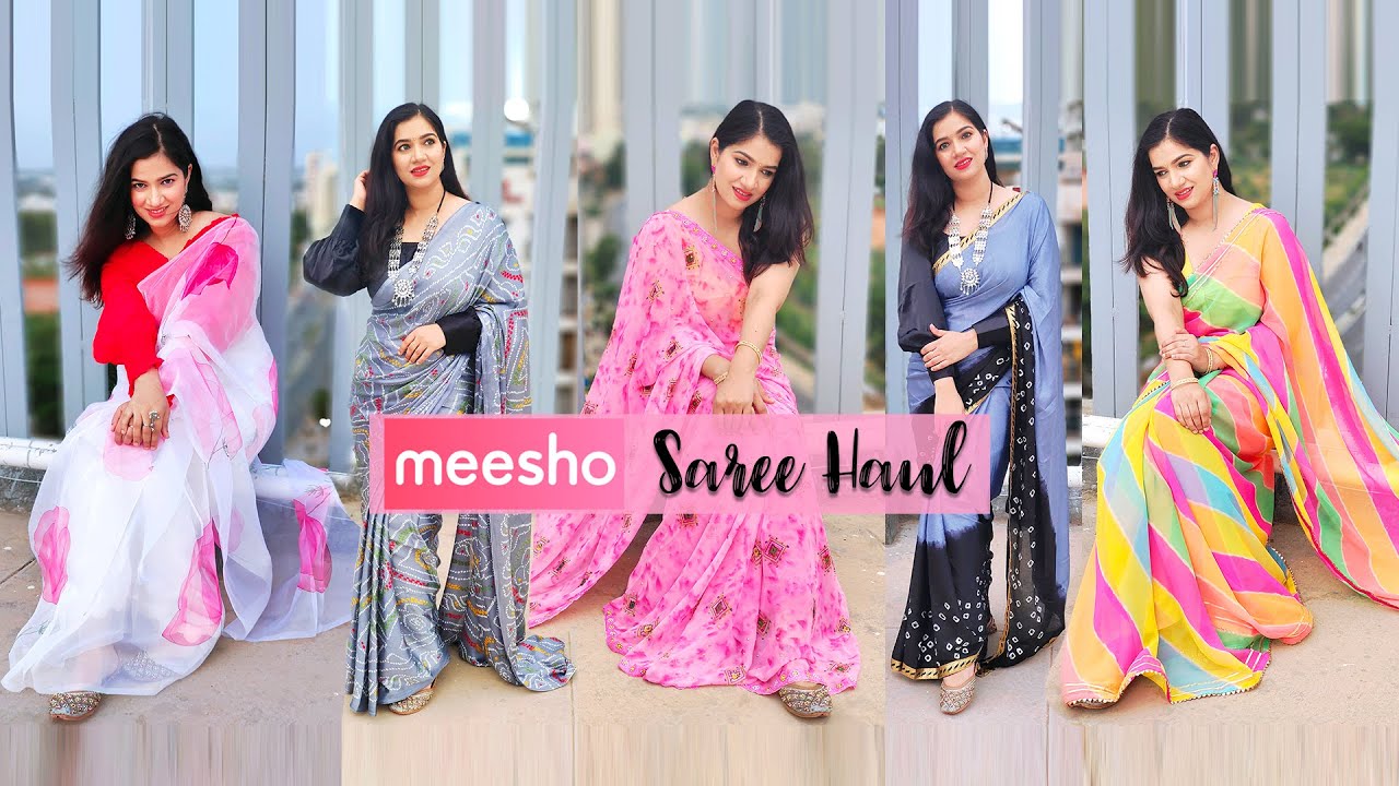 *Huge* meesho Saree Festive/party Wear Saree Try On Haul Rs 394 - 754 ...
