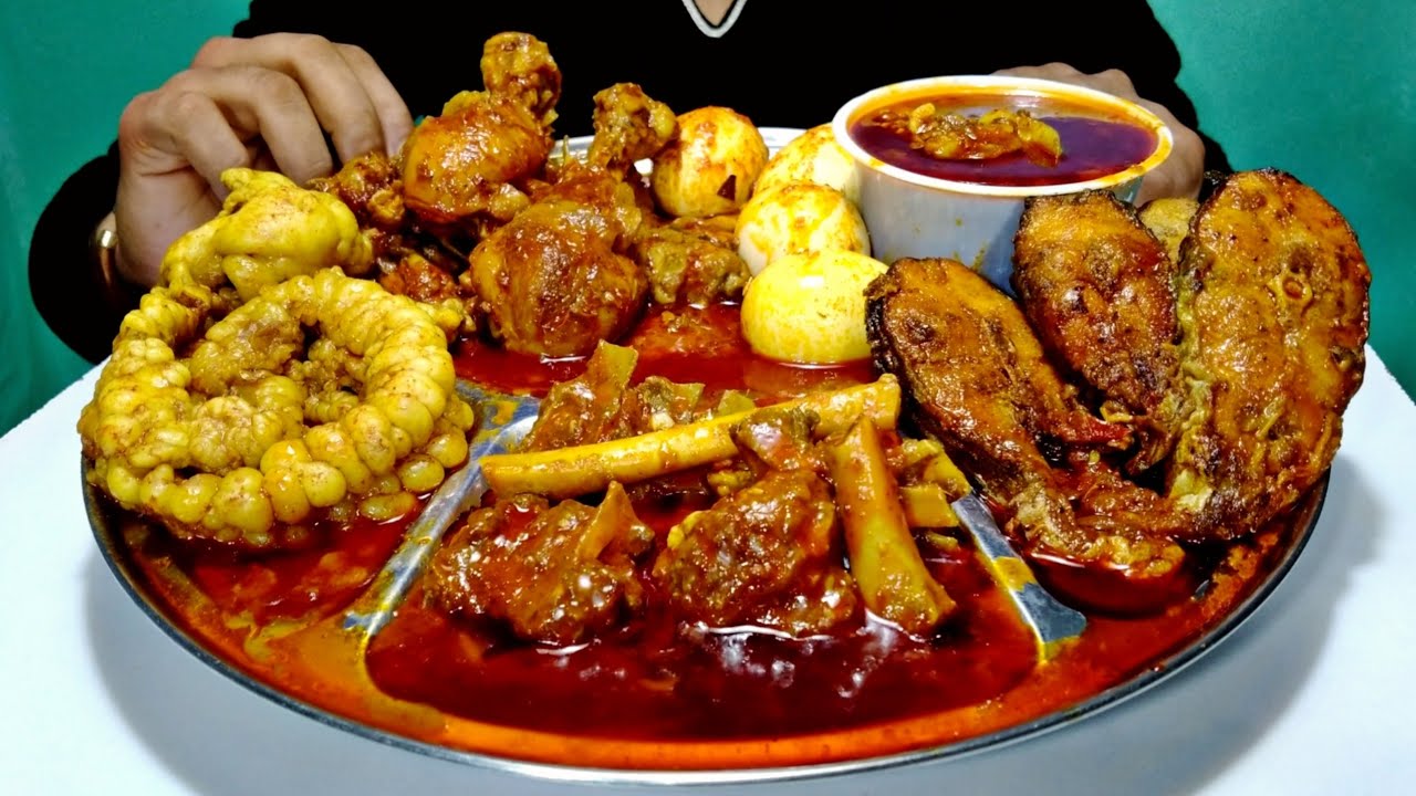 Eating Mutton Curry, Chicken Curry, Mutton Fat Curry, Fish Curry, Egg ...