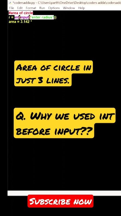 area of circle using python #pythonforbeginners #codersadda - YouTube