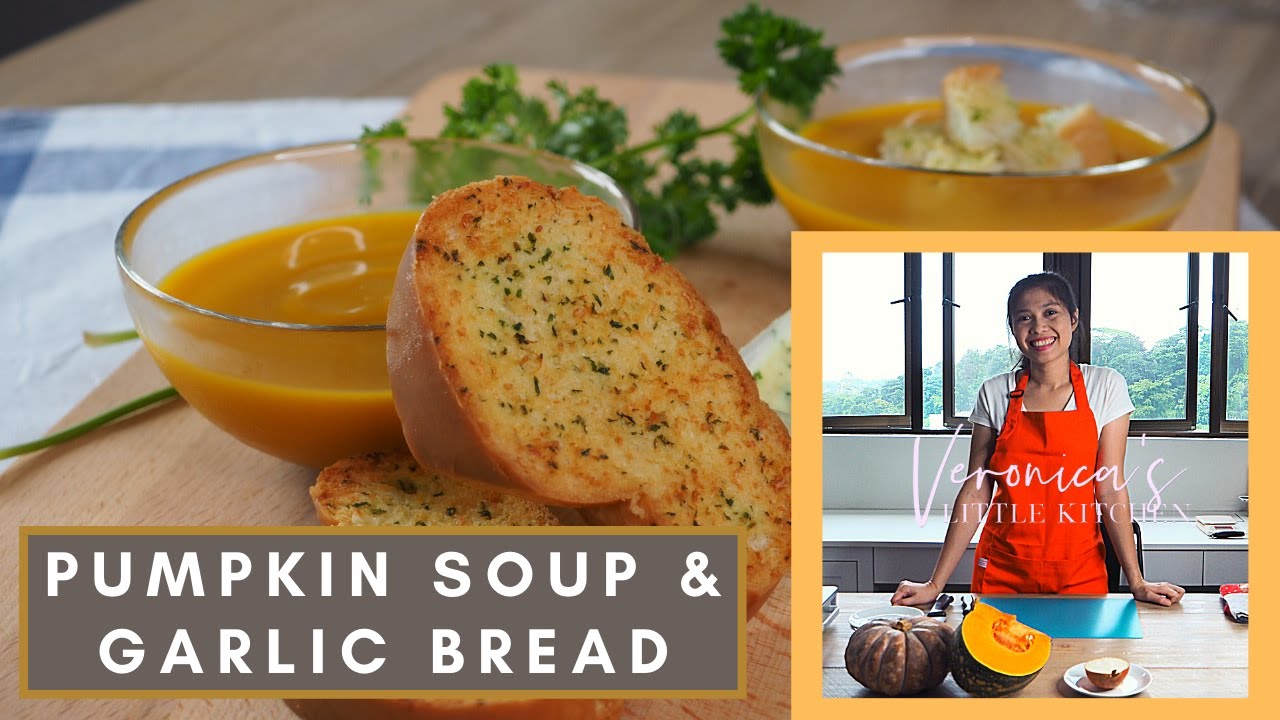 How to make/freeze pumpkin soup. How to make garlic bread. / Sup Labu ...