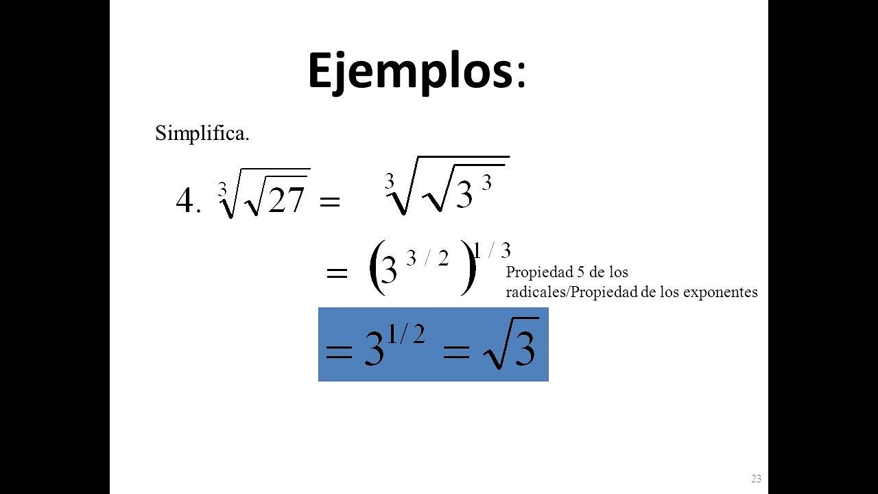 Simplificación de Radicales EJEMPLO 10 Simplificar Radicales ...