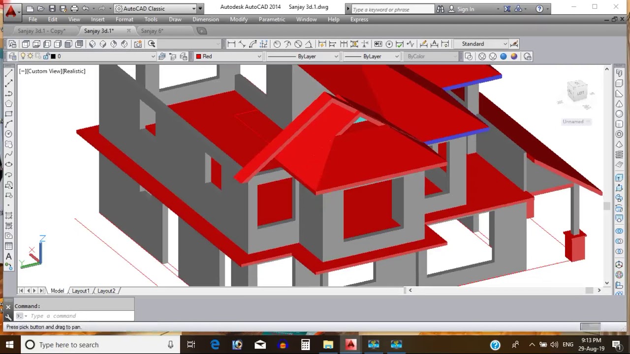 How to make sloppy roof in AutoCAD 3D - YouTube