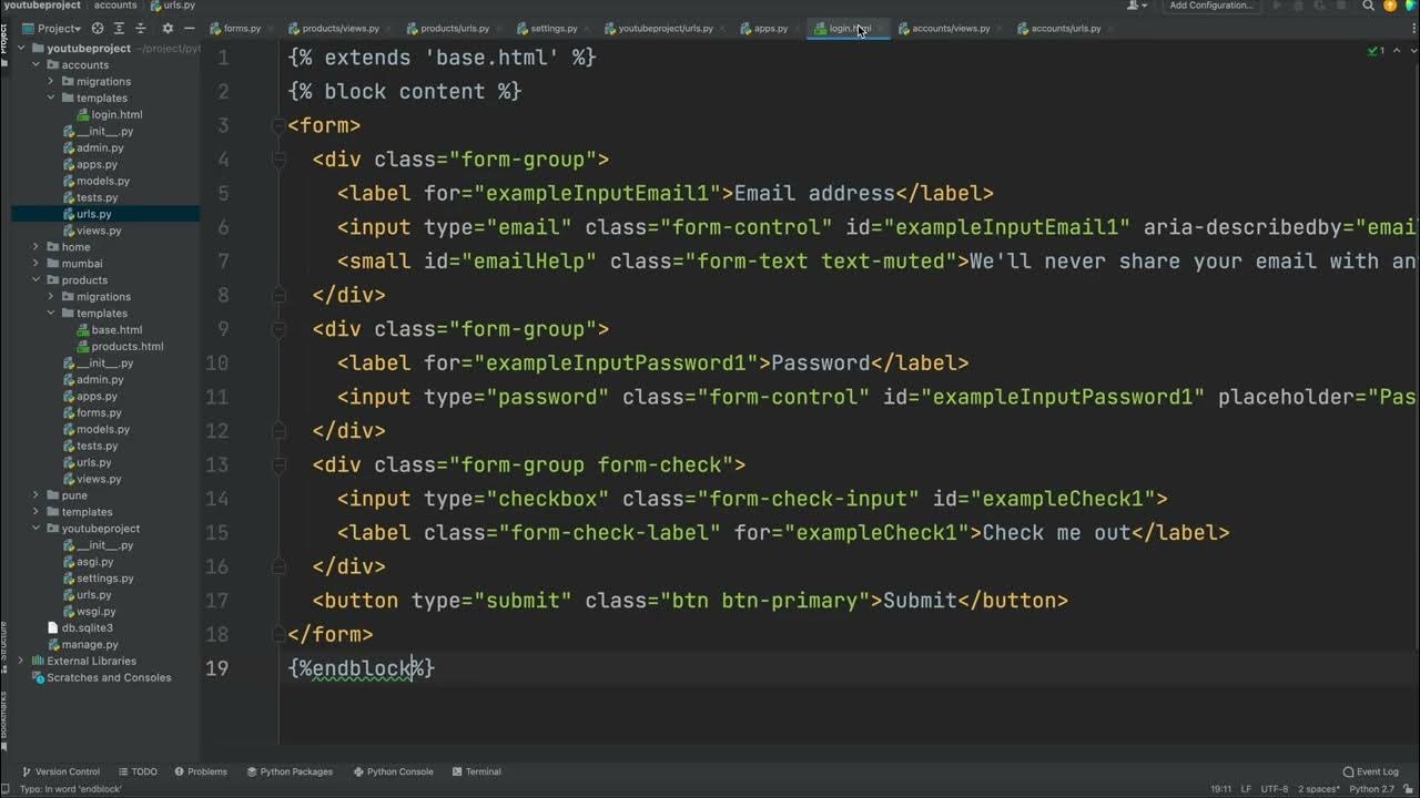 creating login form and adding login_required to view | django | python | interview question ...