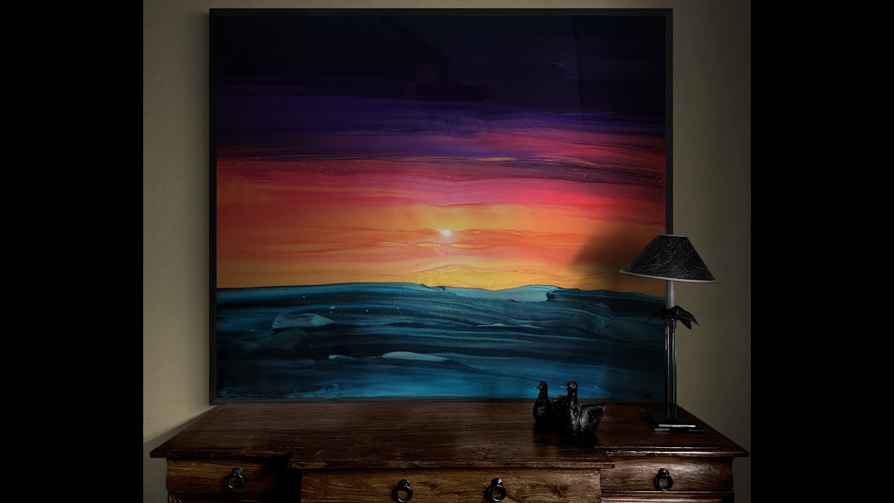 (652) Ocean Sunset Acrylic Pour Painting Using the Ribbon Blend ...