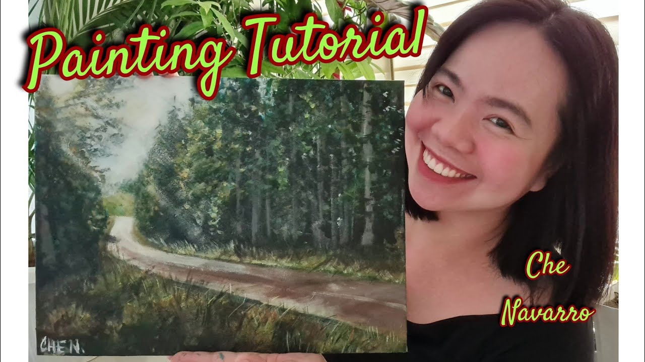 Painting a road surrounded by trees/ Peaceful landscape/ Tutorial using ...
