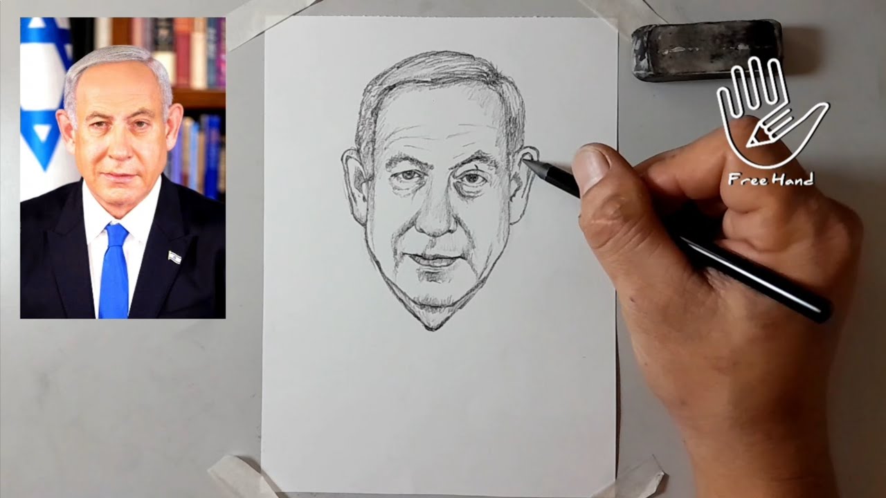 DRAW ISRAELI PRIME MINISTER BENJAMIN NETANYAHU FREE HAND PORTRAIT ...