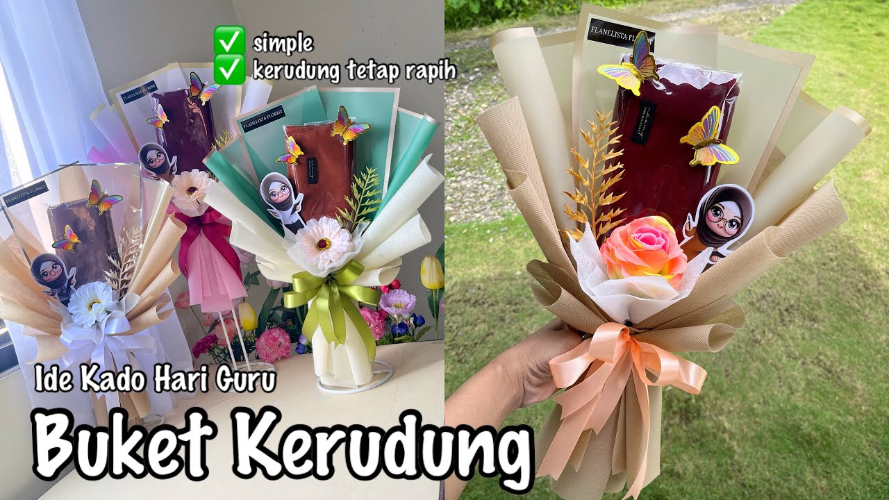 Ide Kado Hari Guru | Cara Bikin Buket Kerudung Simple Rapih - YouTube