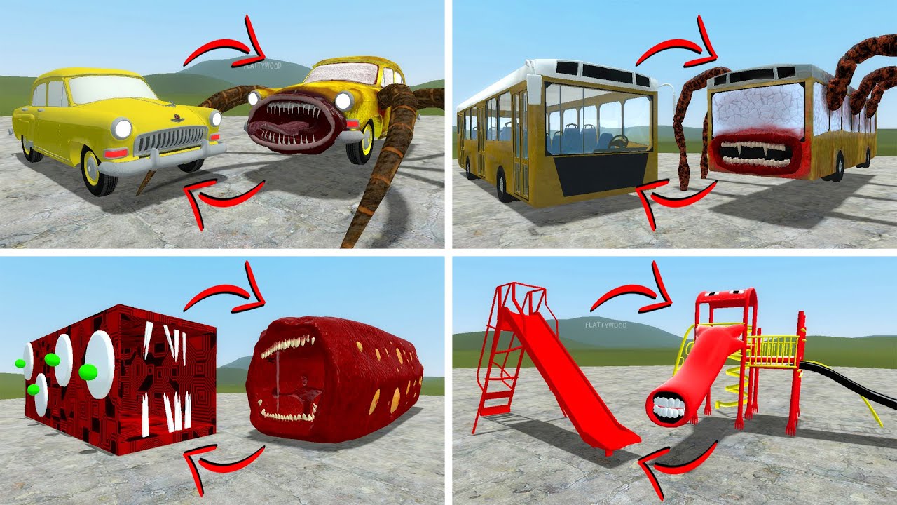 EVERYTHING TURNED INTO MONSTERS: CAR EATER, BUS EATER, TRAIN EATER VS ...