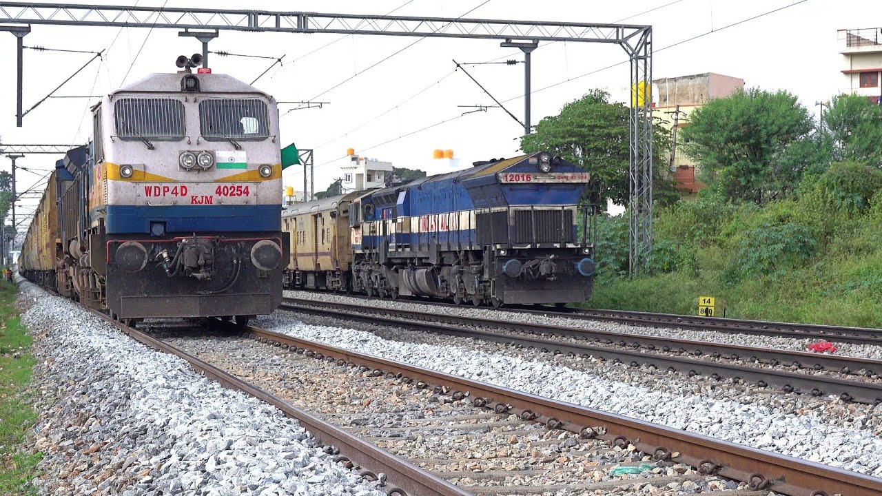 Ex. YELLOW WDG 4's LONG HOOD SUPREMACY | PASSENGER TRAIN OVERTAKES ...