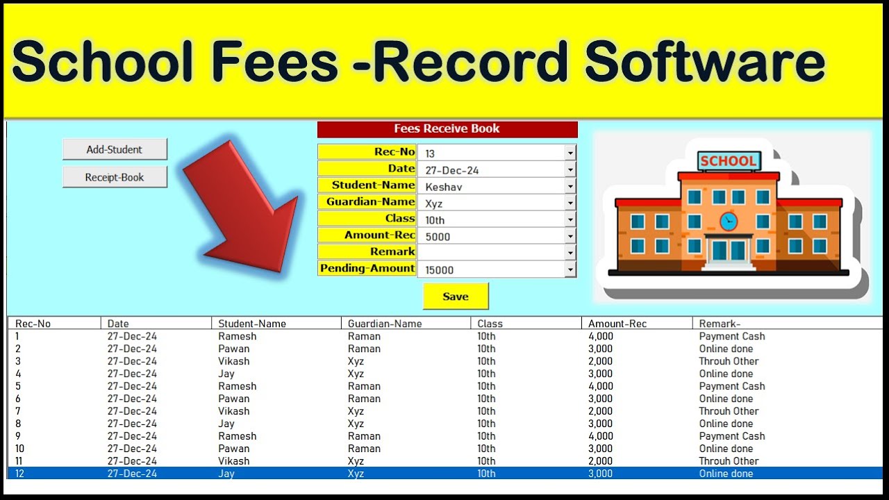 School Fees Record Software | How To Manage Student Fees in Excel ...