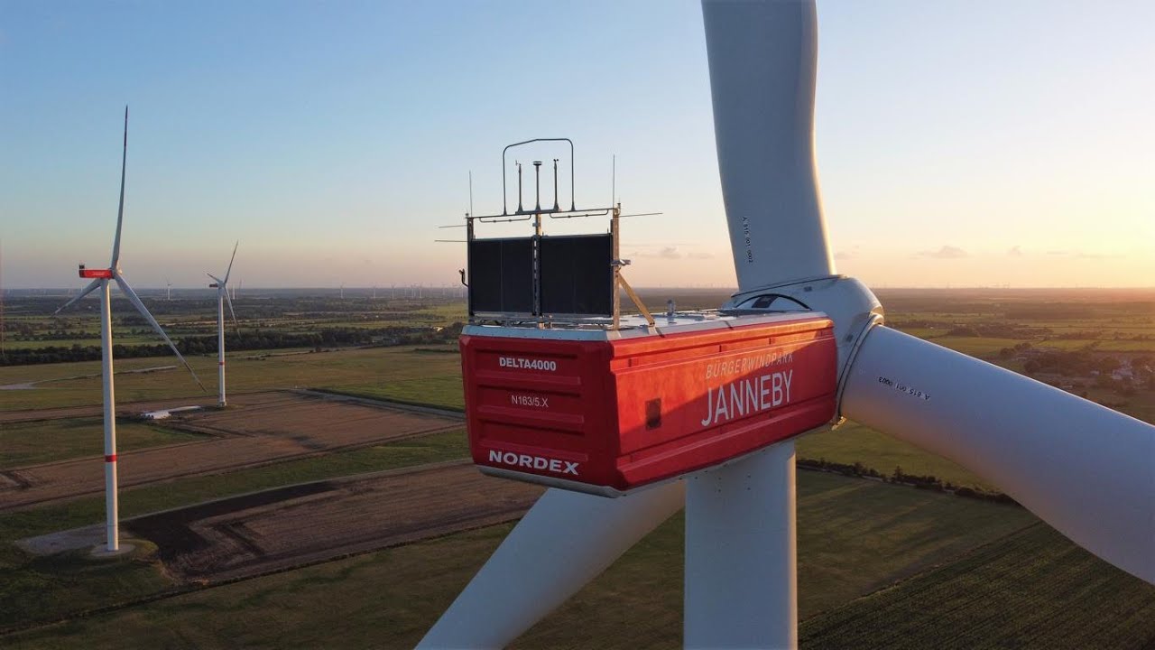 Janneby wind test field in the evening, Nordex N163/N149/N131/N117/N100 ...