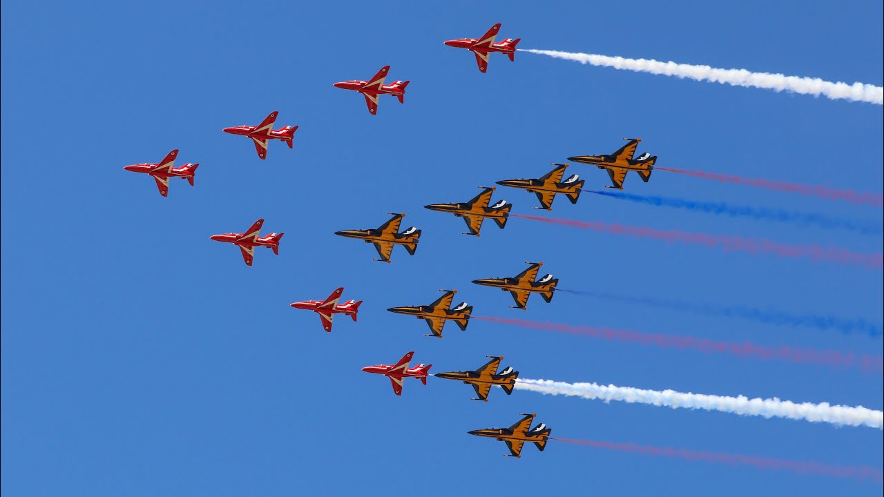 The RAF Red Arrows formation Flypast with the ROKAF Black Eagles ...