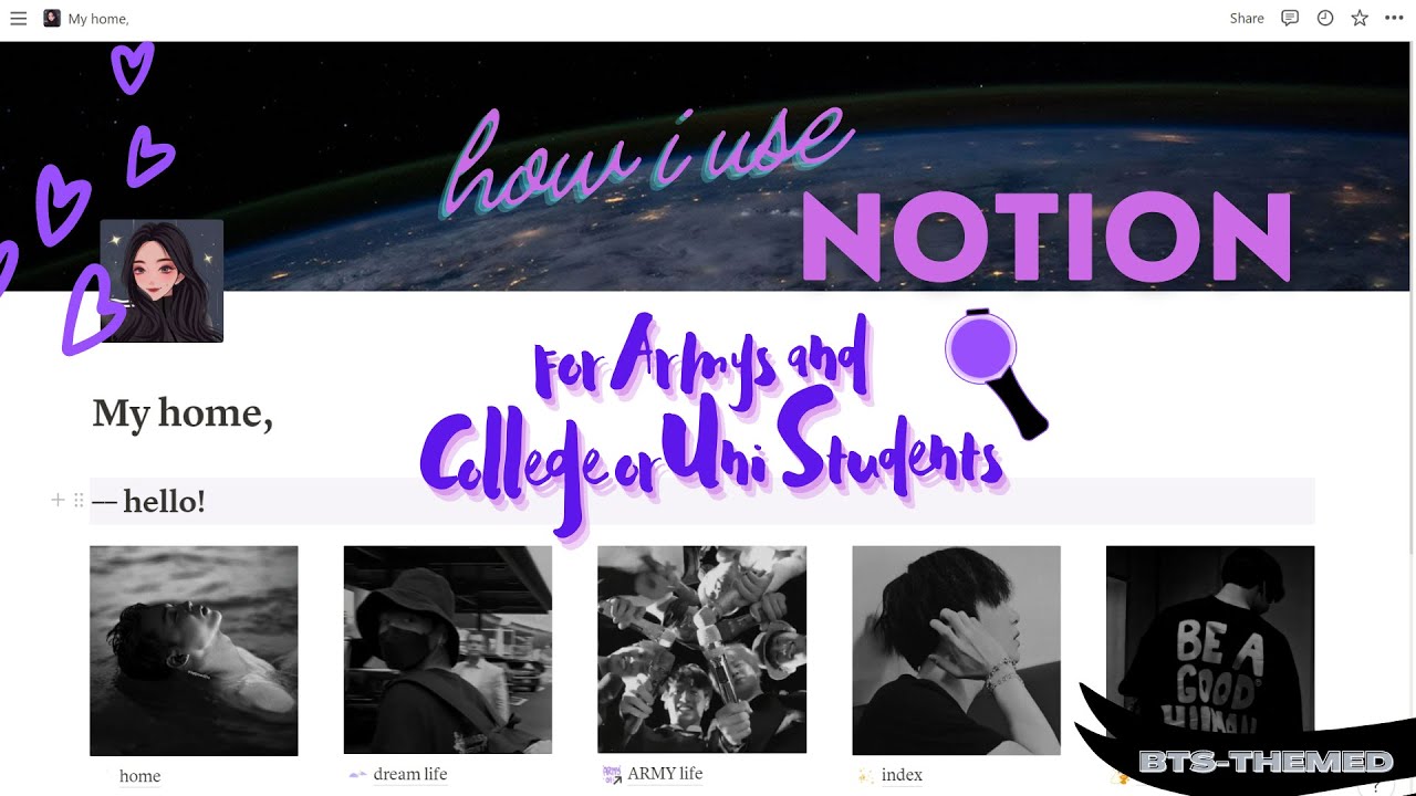 how i organize my life with NOTION | BTS-THEMED NOTION TOUR + FREE ...