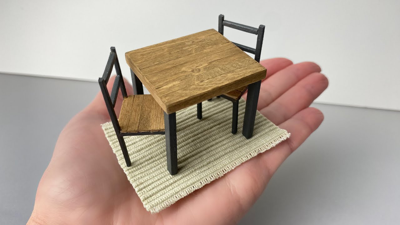 DIY Dolls House Table and Chairs made with popsicle sticks ♥️ Miniature ...