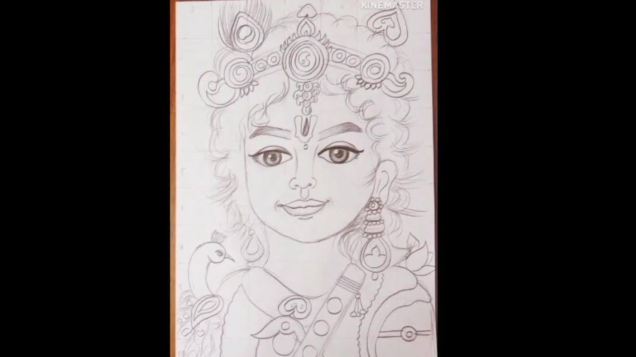 Easy Outline of Bal Gopal with peacock||Outline tutorial using 3×3cm ...