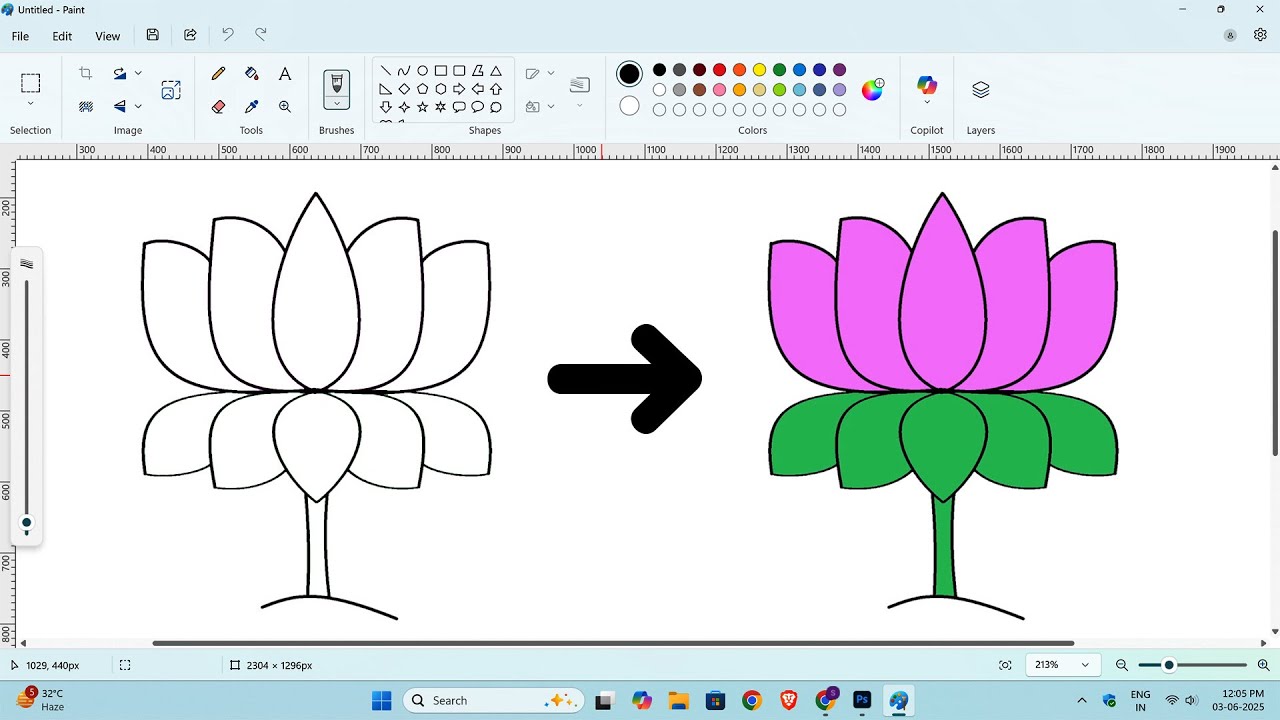 How To Draw Lotus in MS Paint - Day - 3 | MS Paint Full Course - YouTube