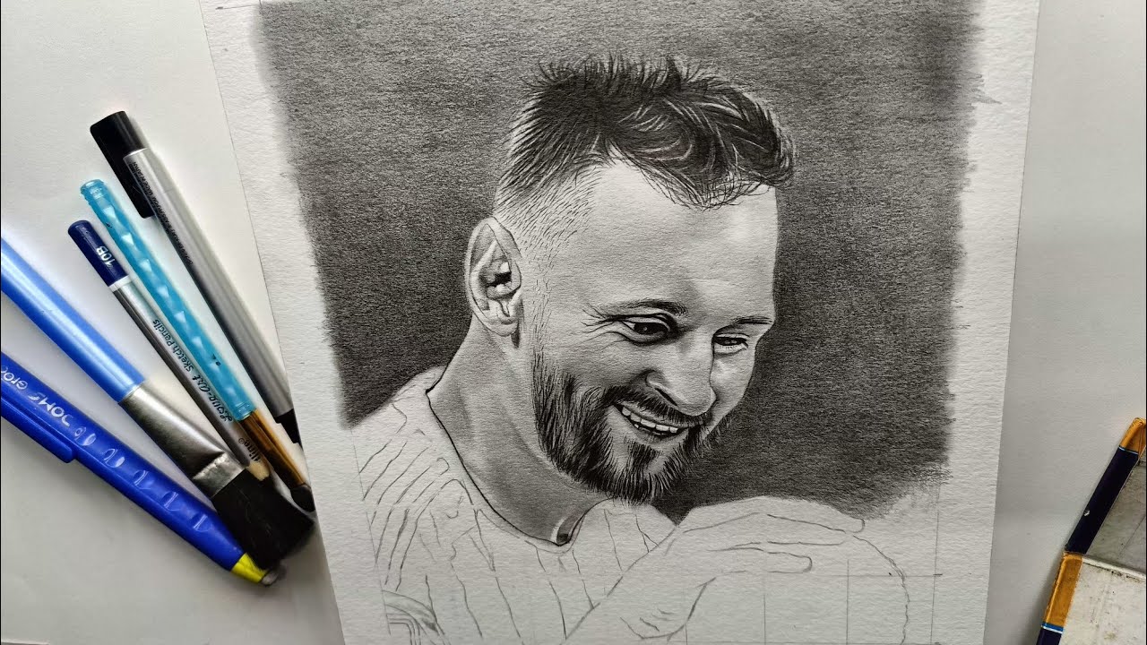 How to draw sketch of Messi// Messi ka realistic face sketch - YouTube