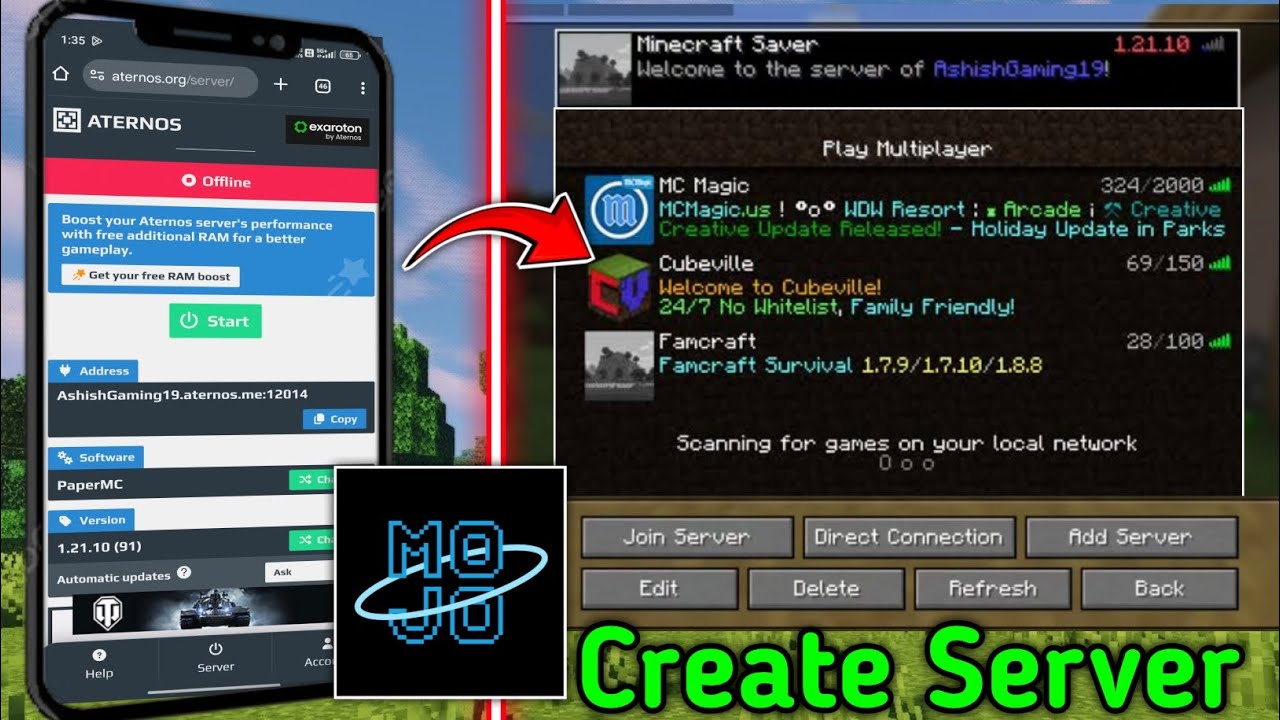 How To Create Server Mojo Launcher | Aternos Free Server Setup - YouTube