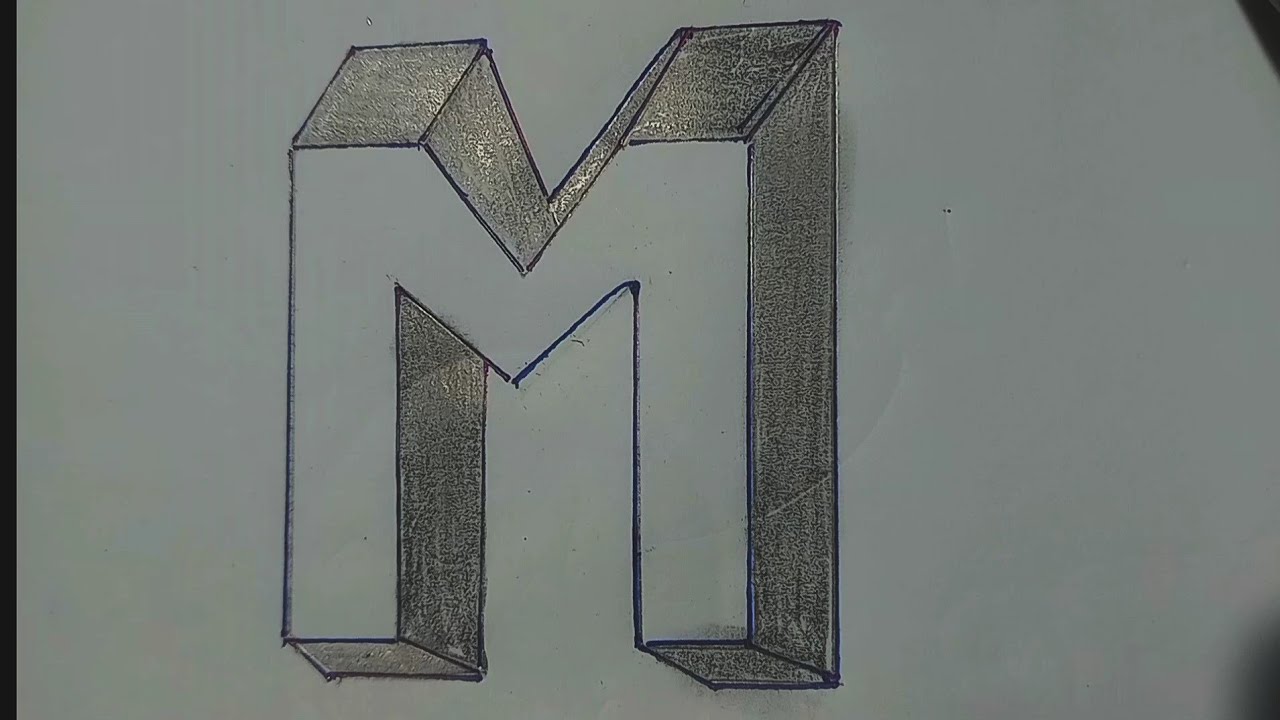 How to make 3d drawings easily - Easy way to Draw 3D letters - Letter M ...
