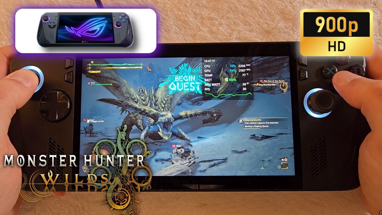 ASUS ROG Ally X | Monster Hunter Wilds | 900p | FSR 3 - Low settings ...