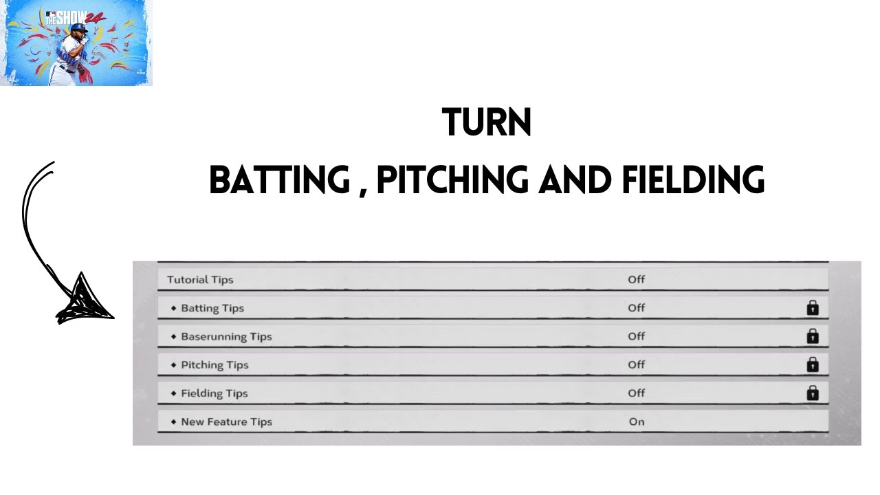 How to turn on and off Batting , Pitching and Fielding Tips in MLB THE ...