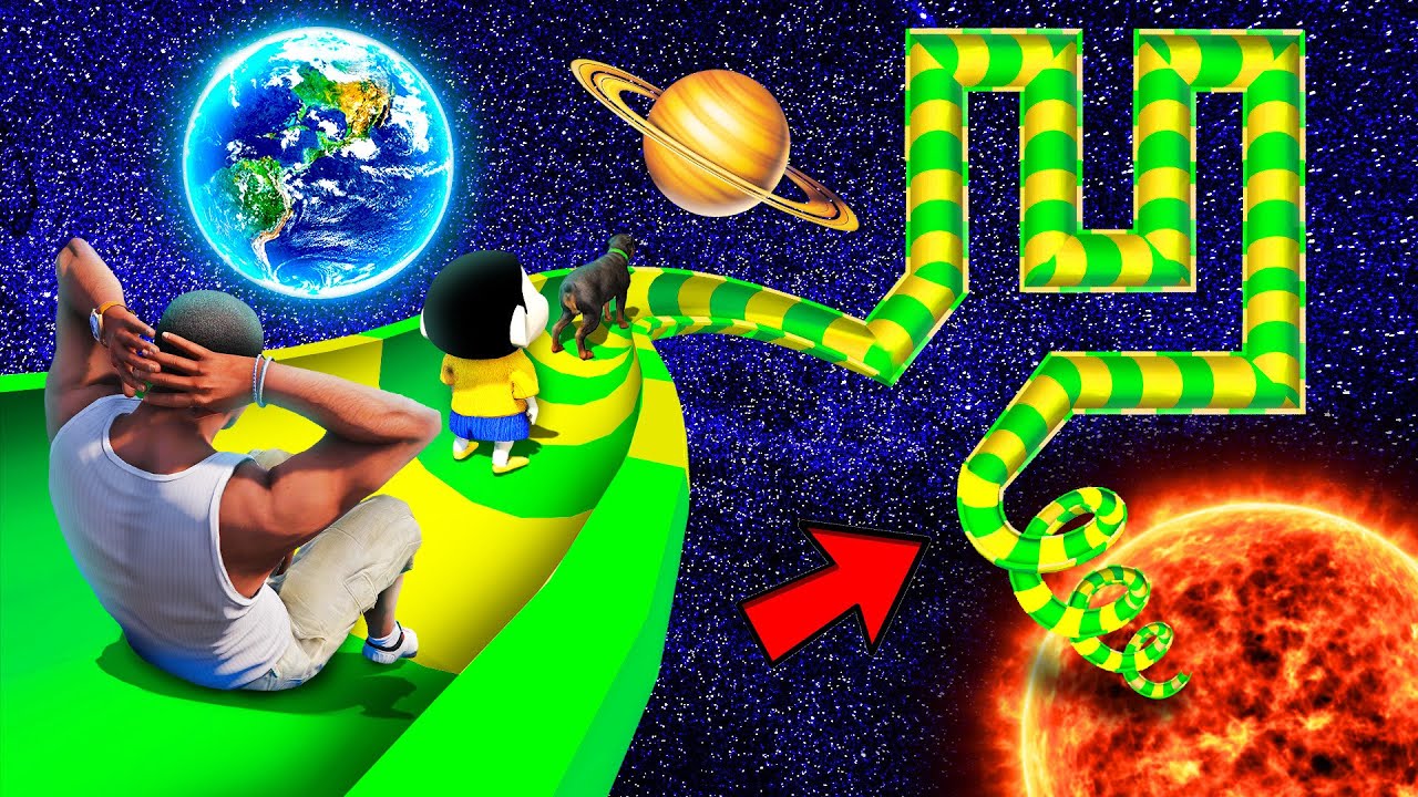 SHINCHAN AND FRANKLIN WENT TO SPACE THROUGH ROAD & TRIED ZIGZAG SPIRAL MAZE WATER SLIDE ...