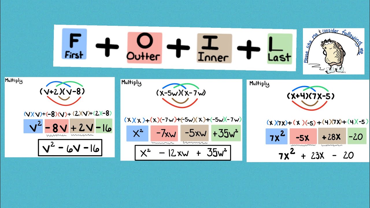 Multiplying binomials, FOIL METHOD - YouTube