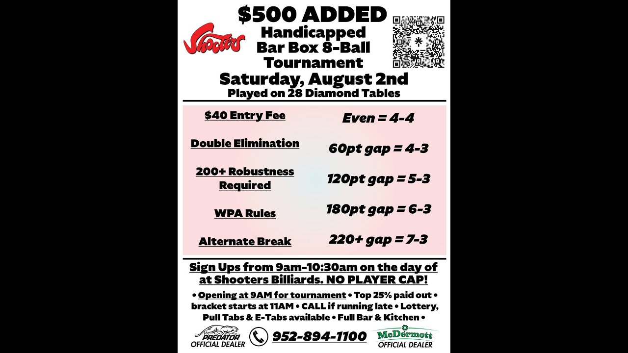 Shooters Billiards $500 ADDED Bar Box 8-Ball Tournament - YouTube