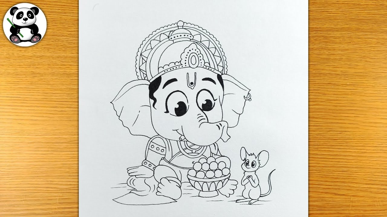 Cute bal Ganesha with moshak raja drawing | gods drawing - YouTube