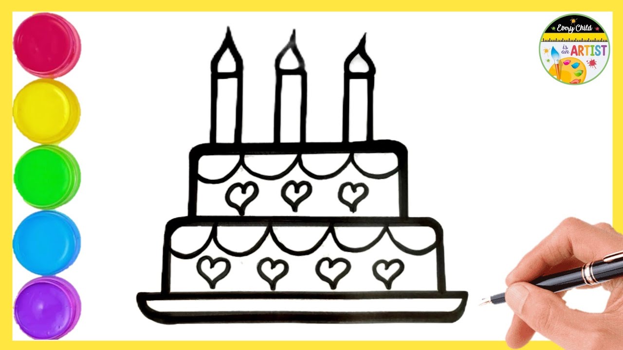How to draw a Cake for Kids and Toddlers || Easy Cake Drawing Painting ...