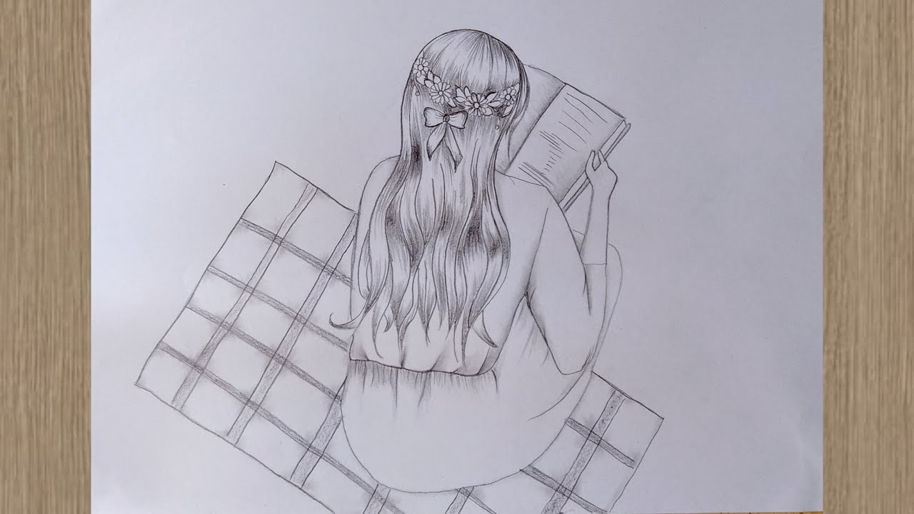 Easy way to draw a girl sitting/ backside view/ Easy girl drawing # ...
