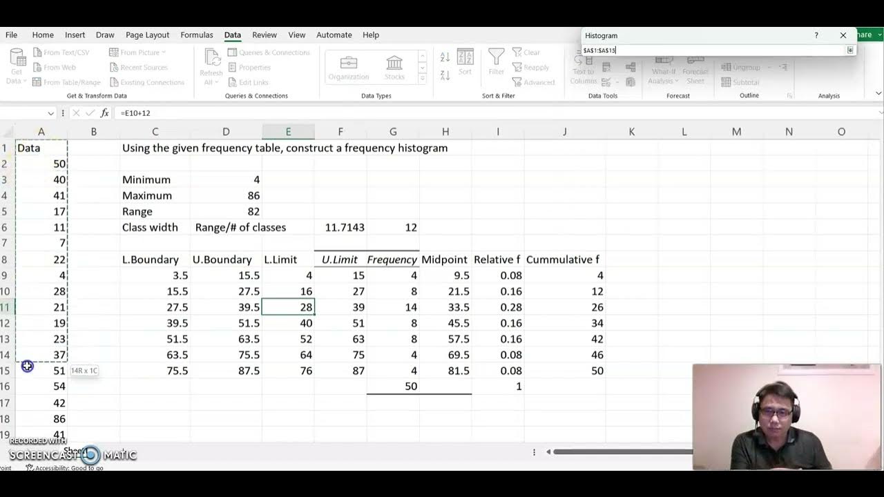 MAT 209 Lesson 2.2 Construct the histogram using Excel - YouTube