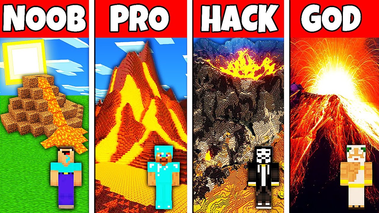 Minecraft Battle: NOOB vs PRO vs HACKER vs GOD! VOLCANO BUILD CHALLENGE ...