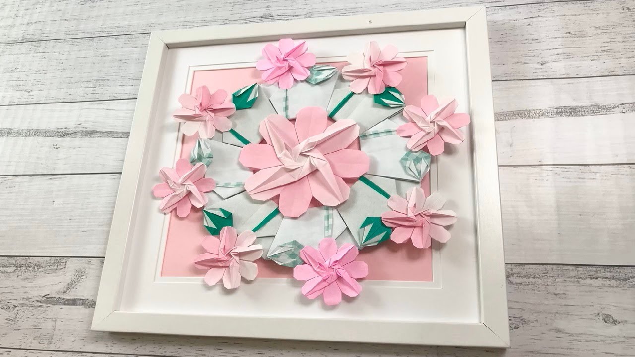 折り紙 コスモスの花 リースの折り方 Origami Cosmos flower wreath tutorial（NiceNo1） - YouTube