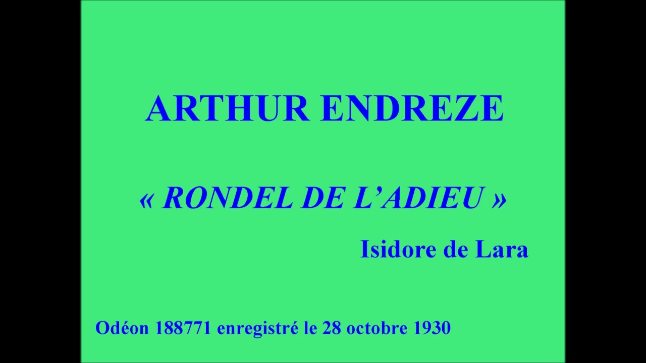 Arthur Endrèze Rondel de L'adieu Isidore de Lara Odéon 188771 ...
