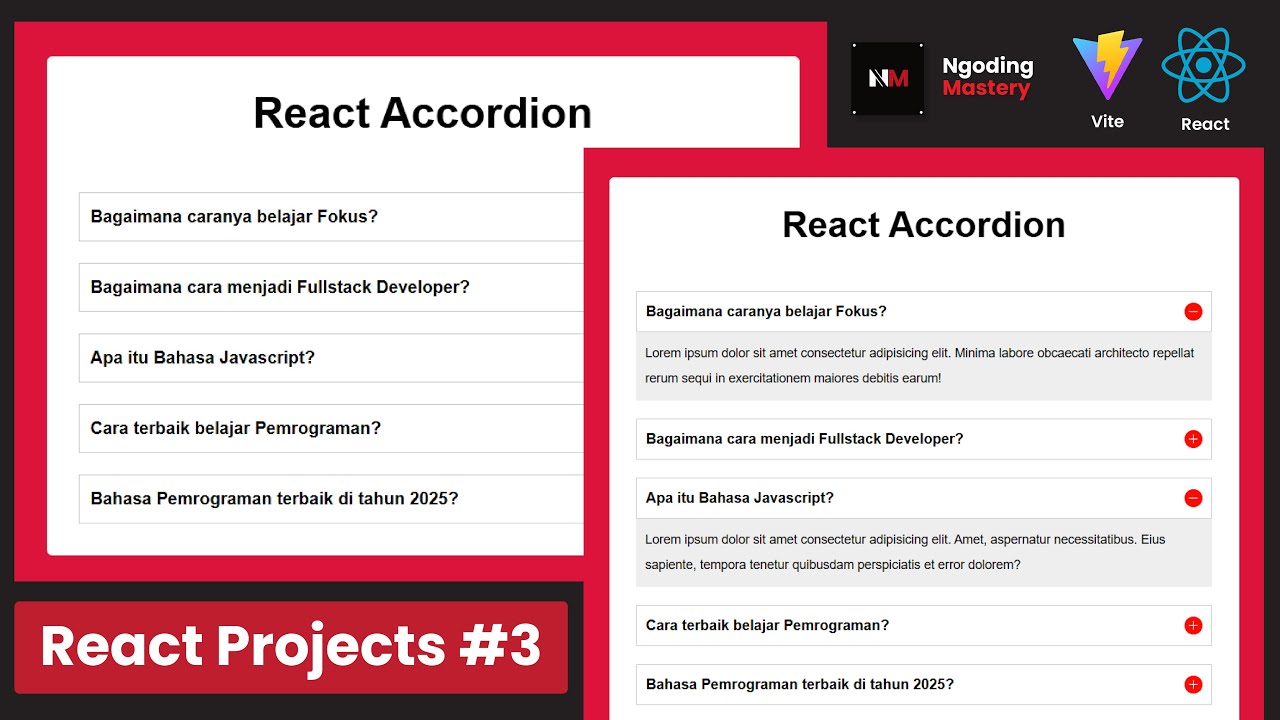 ReactJS Projects #3 - ReactJS Accordion/Question/FAQ | Tutorial Reactjs Pemula - YouTube
