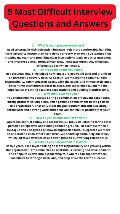 5 most difficult interview questions and answers (Pass Your Interview ...