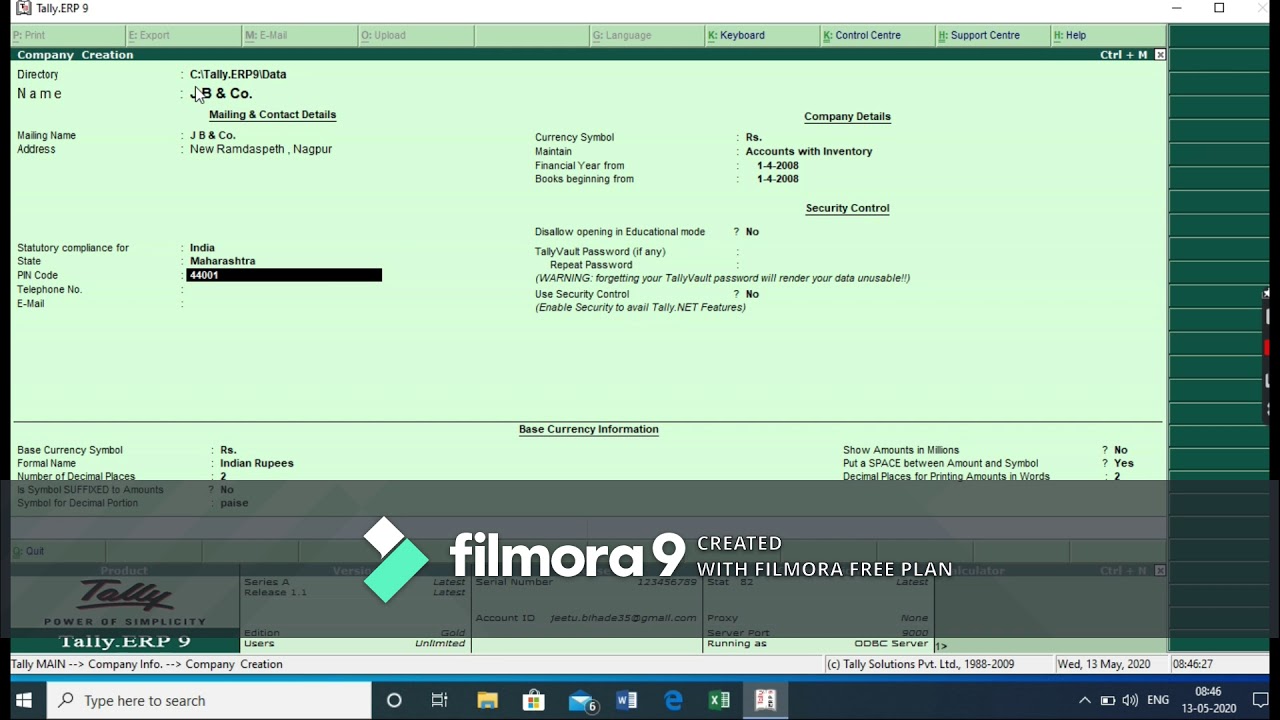 How to Create company in Tally ERP 9 - YouTube