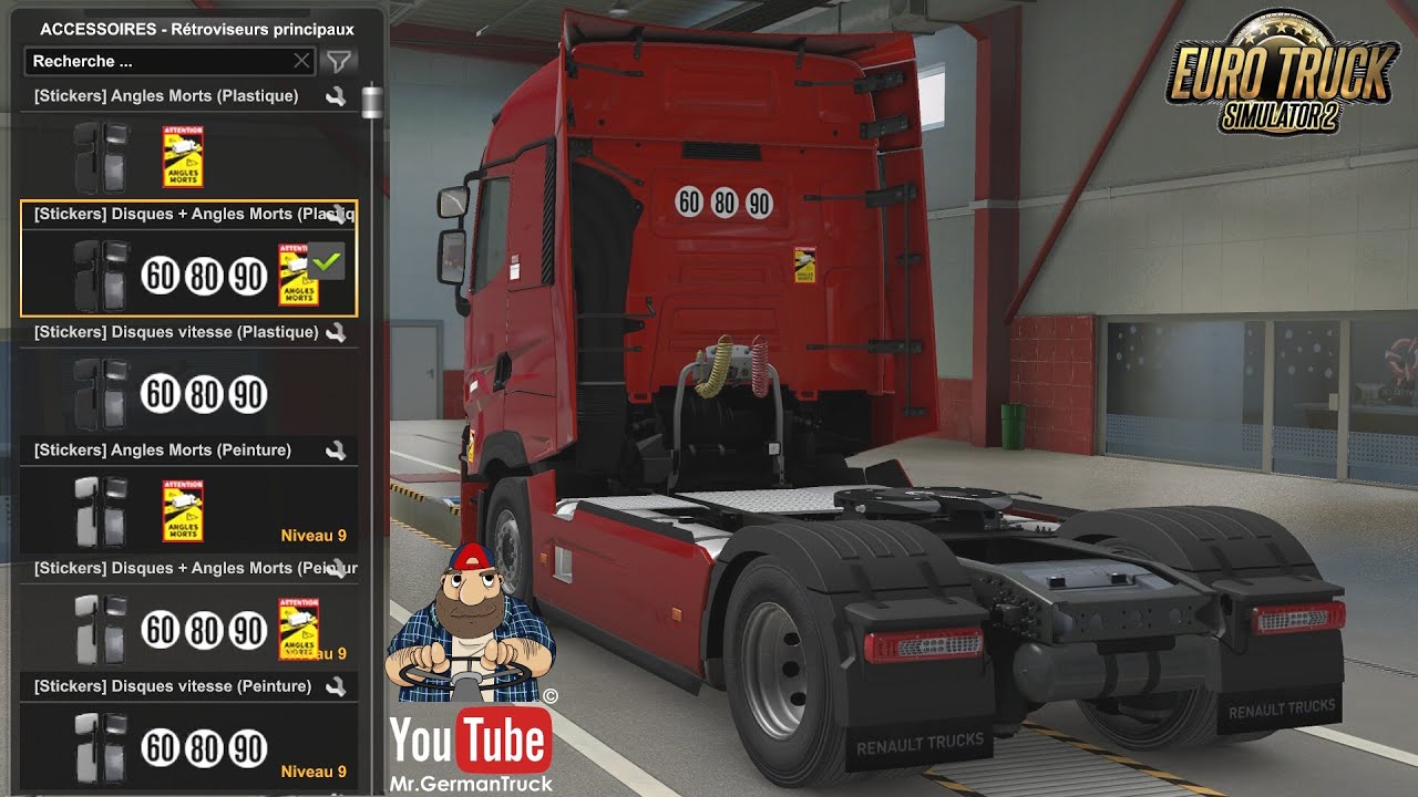 [ETS2 v1.49] Stickers Angles Morts & Speed limit discs for Renault T ...