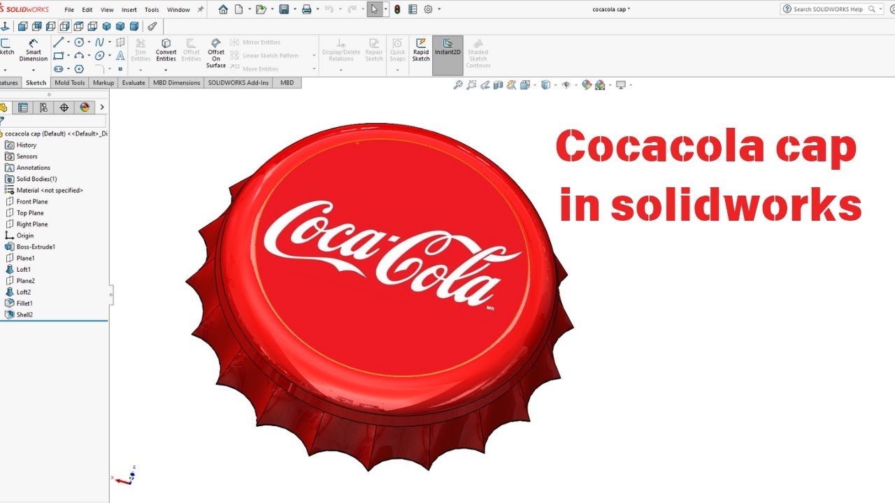 #SOLIDWORKS #cocacola cap in solidworks #cad #3D object #engineering ...