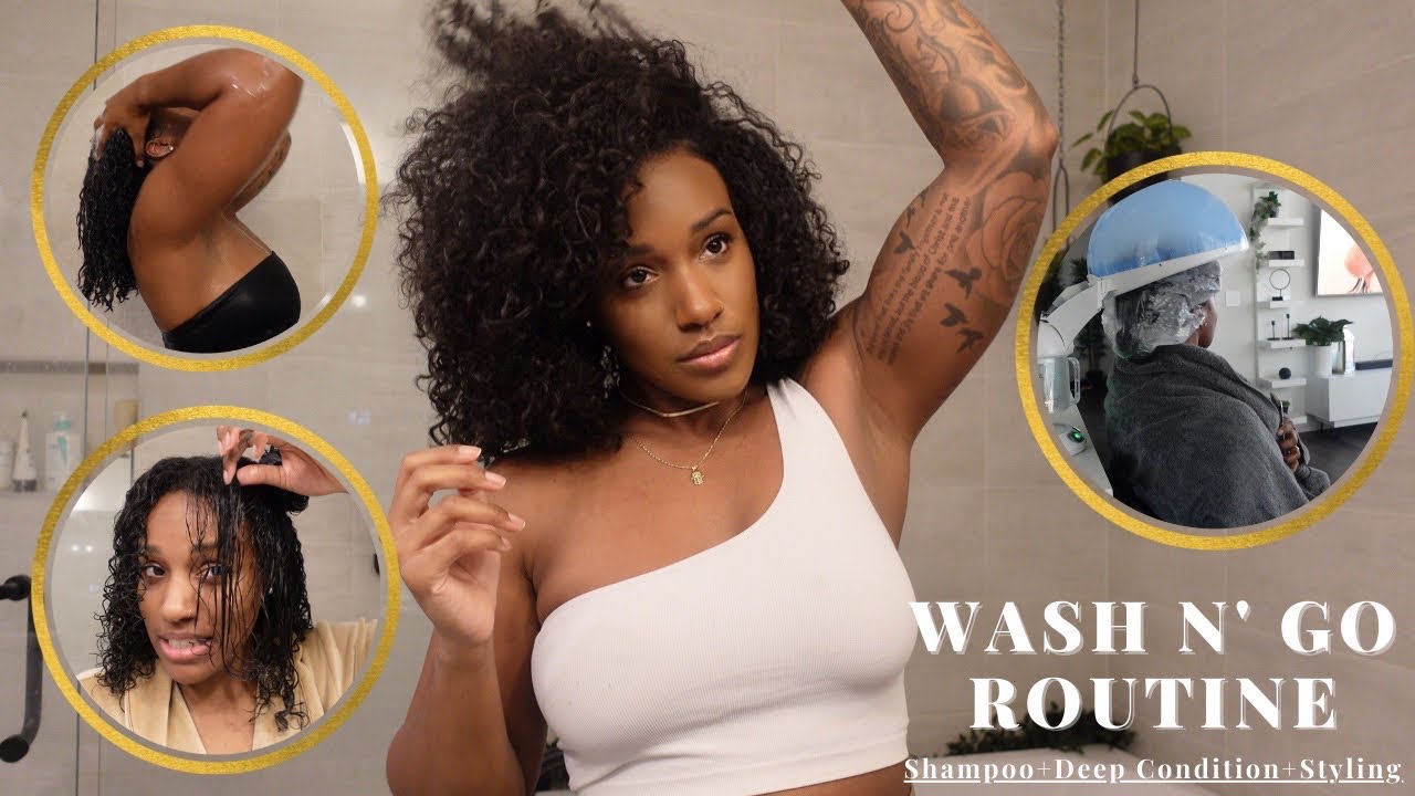 MY WASH AND GO ROUTINE! Shampoo + Deep Conditioning + Styling - YouTube