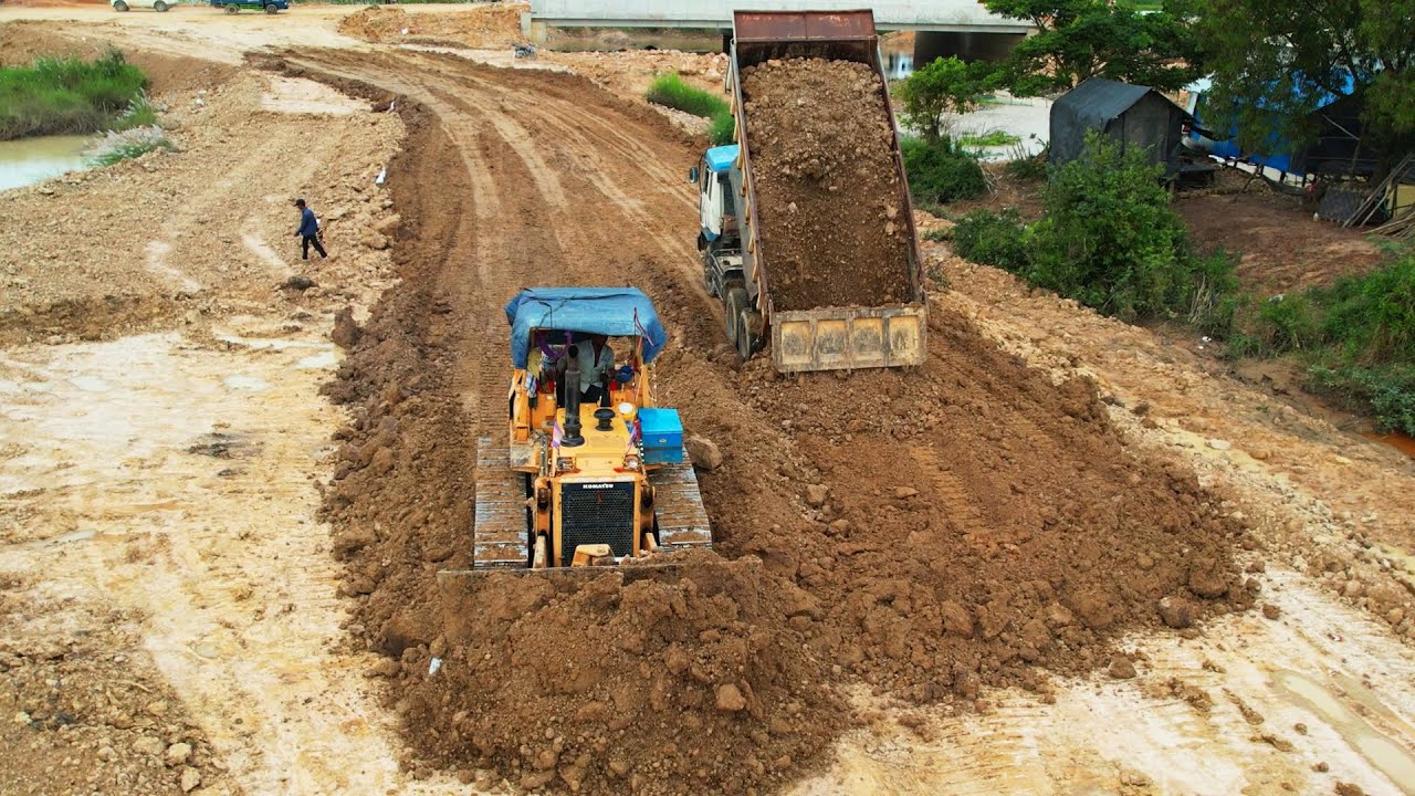 Bulldozer Pushing Dirt Building Foundation Ram Ring Road And 10 & 12 ...