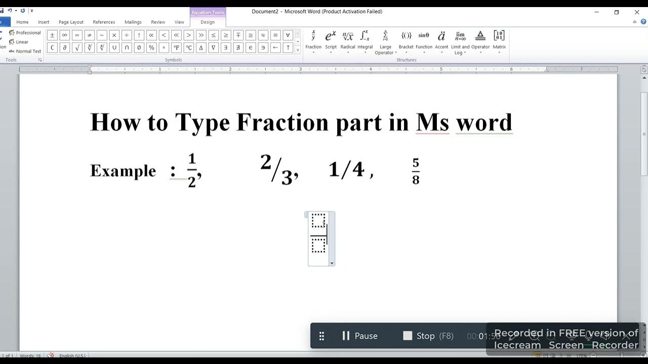 how-to-type-fraction-part-in-ms-word-youtube