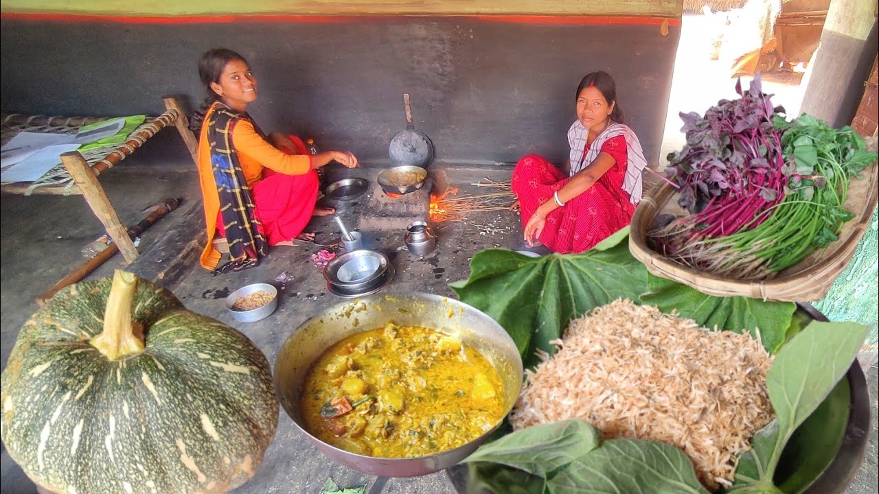 village tribes people daily || the cooking Dry FISH With PUMPKIN and ...